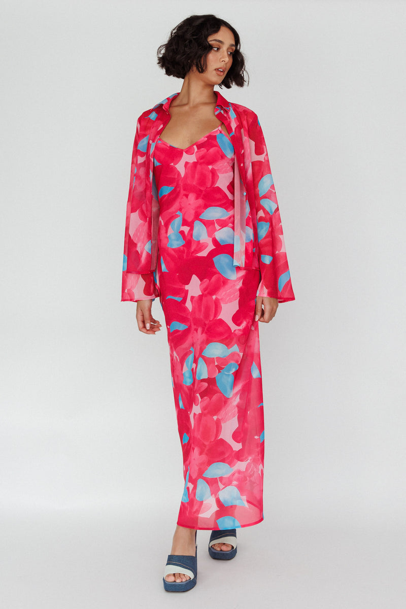 Shop The Stasi Flared Cuff Long Sleeve Shirt Floral Pink