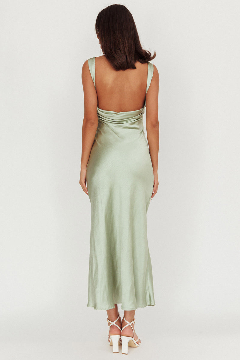 Shop the Carmine Satin Sleeveless Maxi Dress Sage