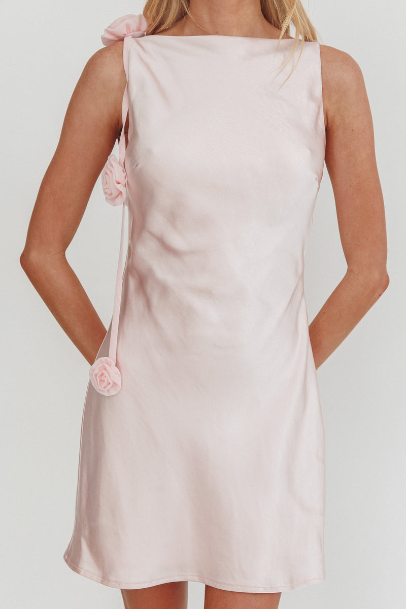 Shop the Collecting Memories Backless Rosette String Mini Dress Pink