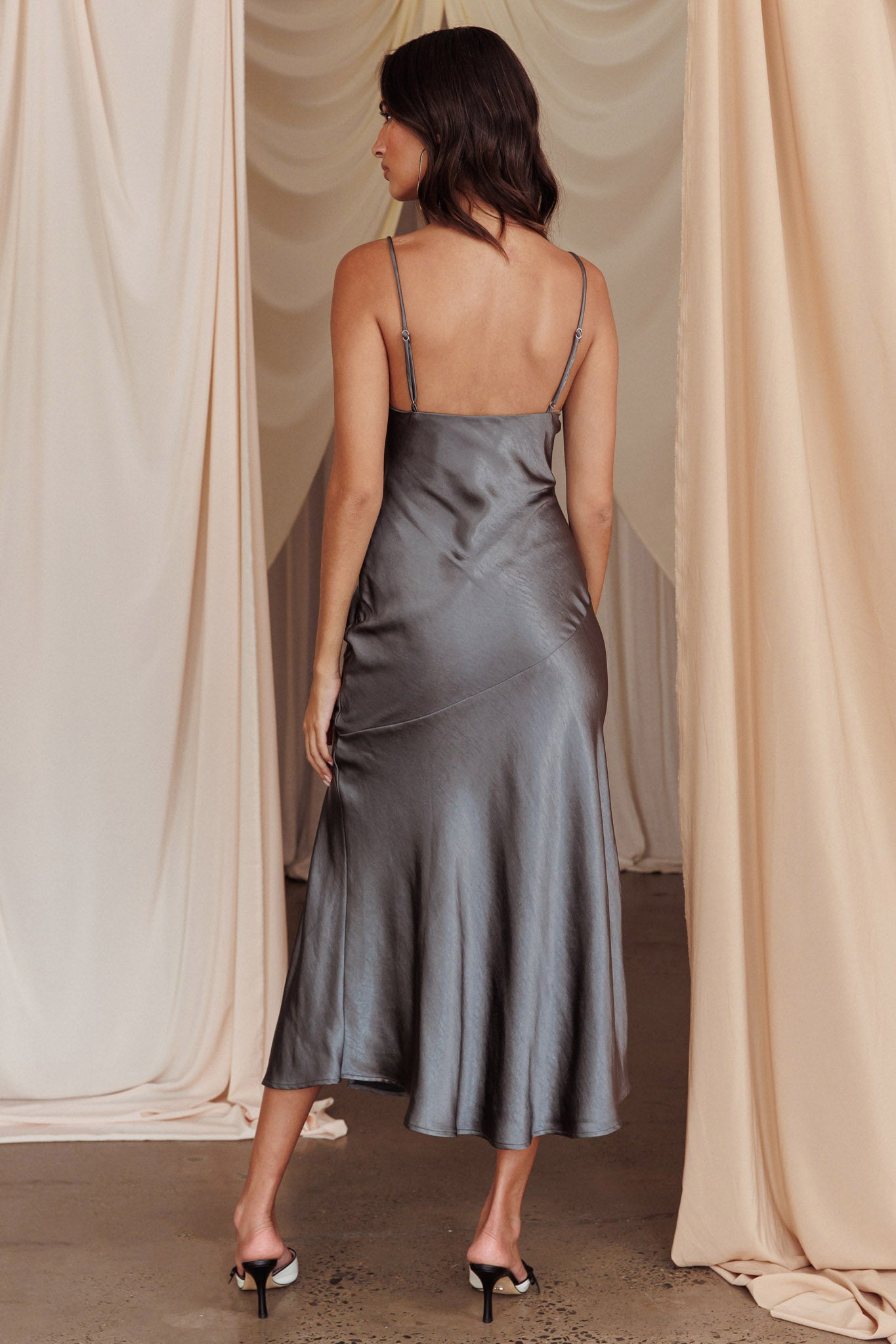 Shop the Well Versed Pleated Bust Front Split Dress Charcoal | Selfie ...