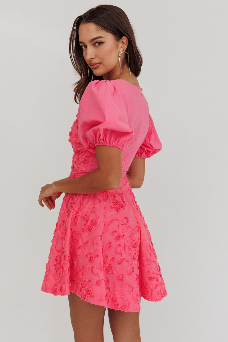 Shop the Samsara Puff Sleeve Mini Dress Hot Pink