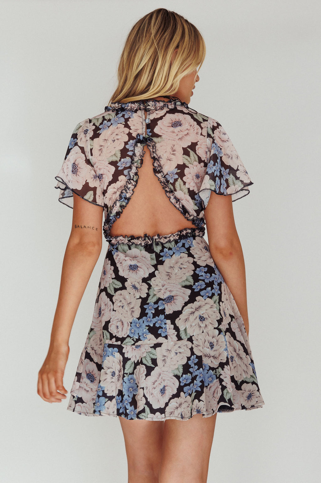 Shop the Laney Angel Sleeve Ruffle Dress Floral Blue