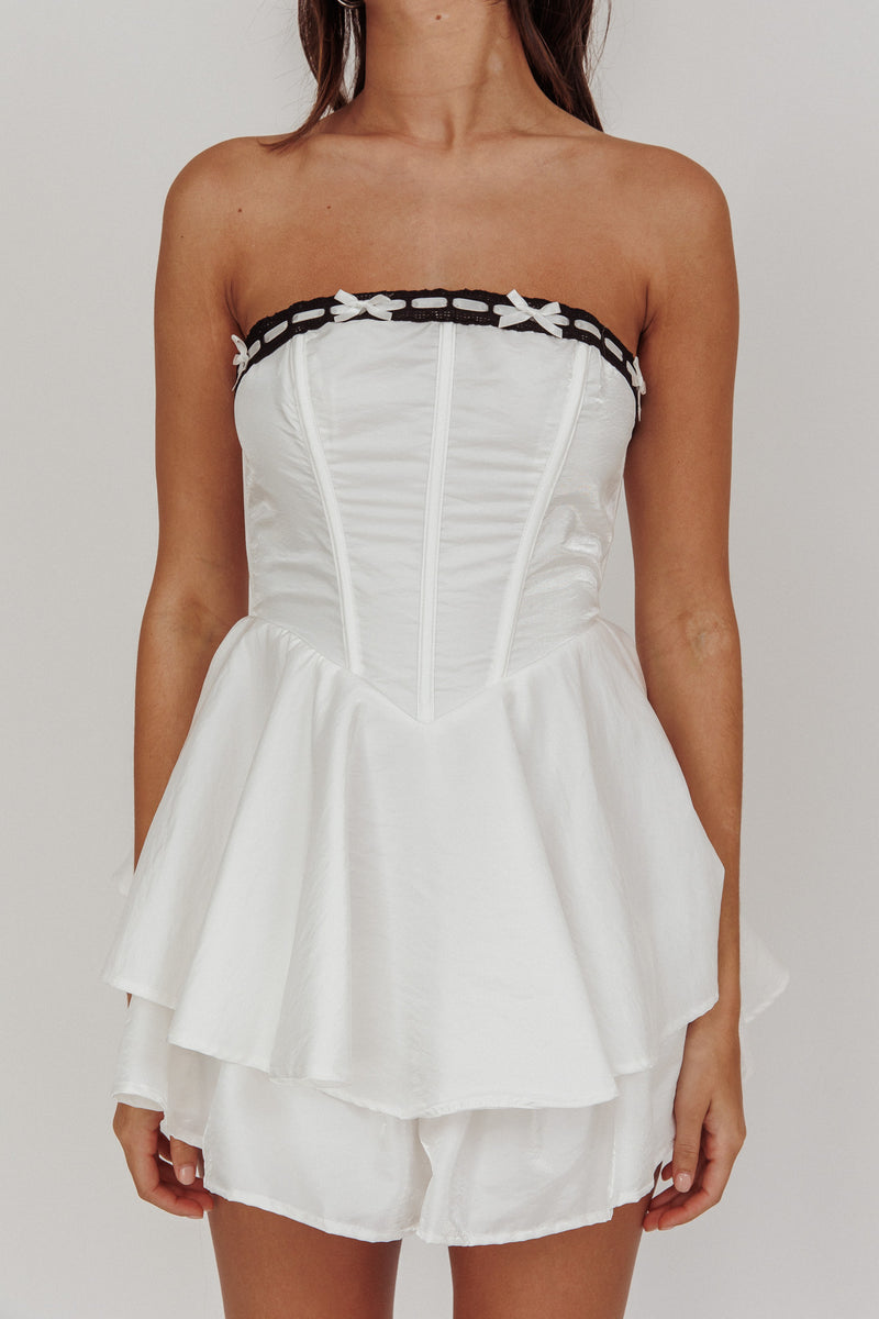 Shop the Paris Muse Ribbon Neckline Romper White