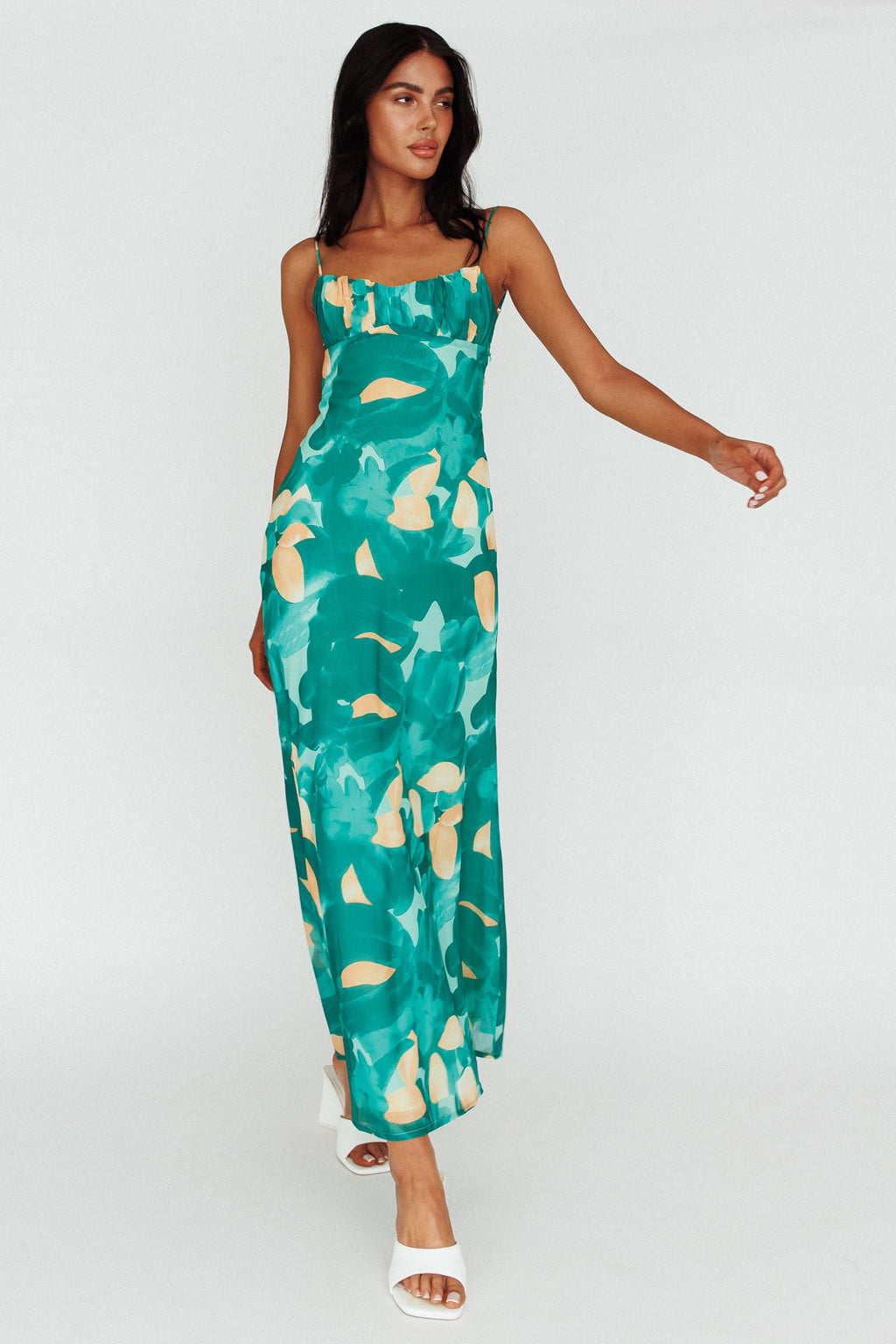 Nerida Twist Back Maxi Dress Print Green | Selfie Leslie Australia