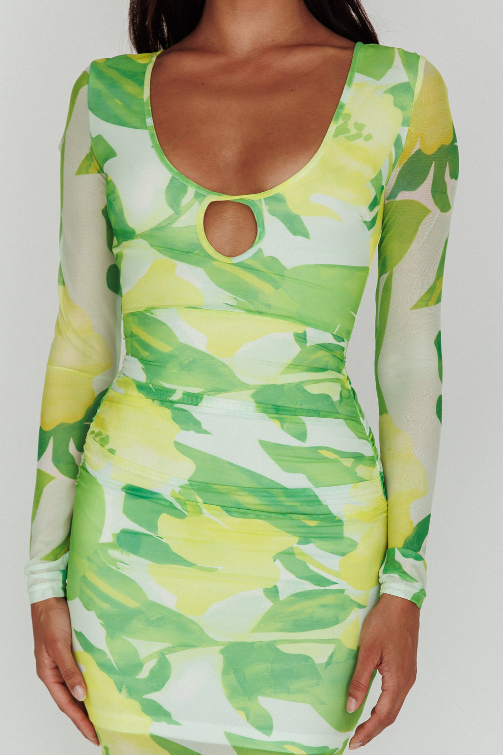 Chardae Long Sleeve Mesh Midi Dress Floral Green– Selfie Leslie Australia
