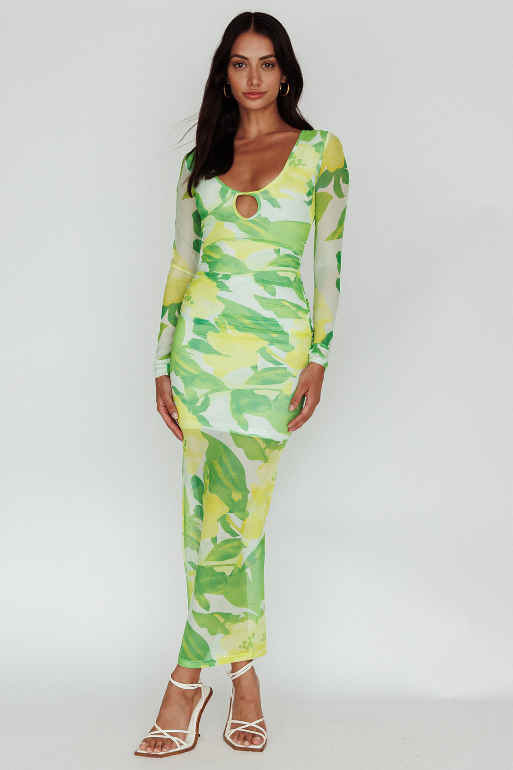 Chardae Long Sleeve Mesh Midi Dress Floral Green– Selfie Leslie Australia
