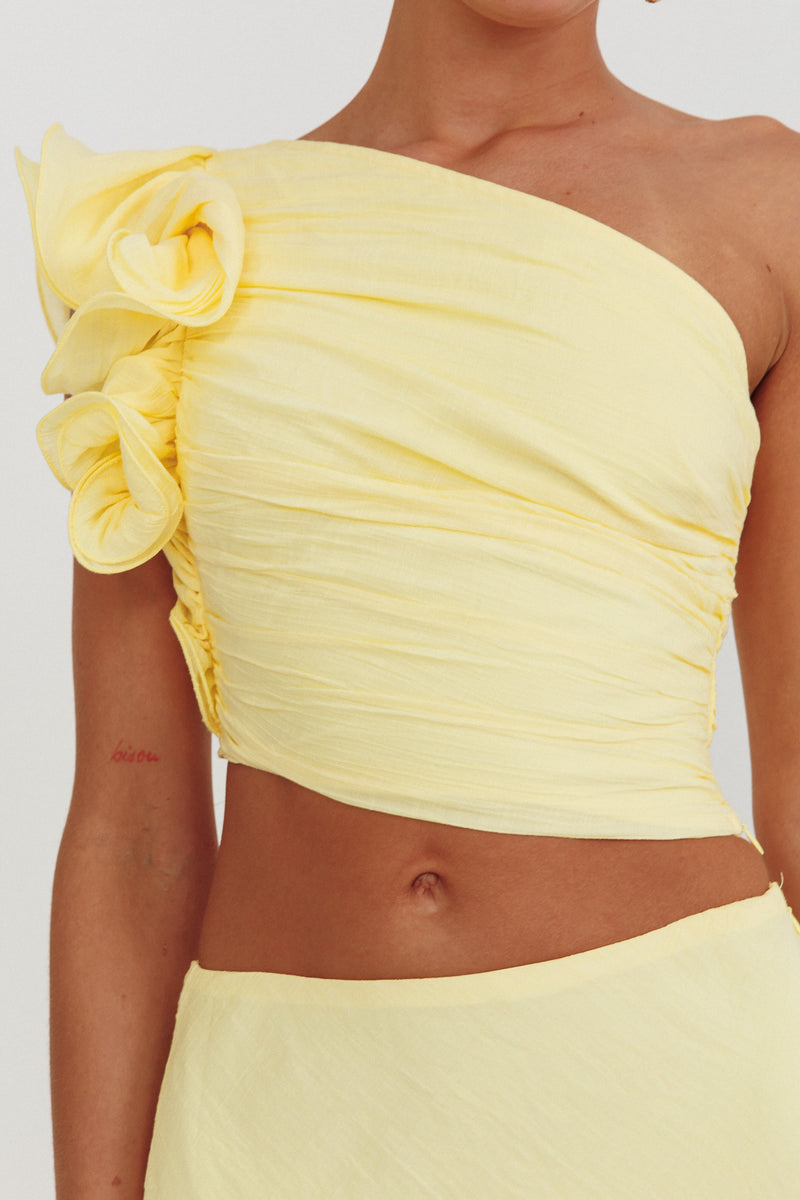 Shop the Deanna One-Shoulder Ruffle Top Lemon