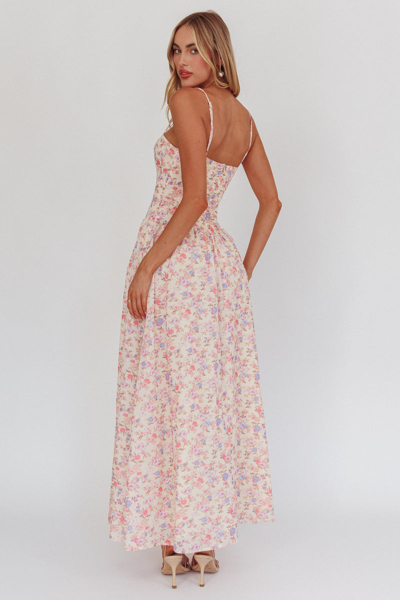 Shop the Daisy Day Basque Waist Maxi Dress Floral Blue