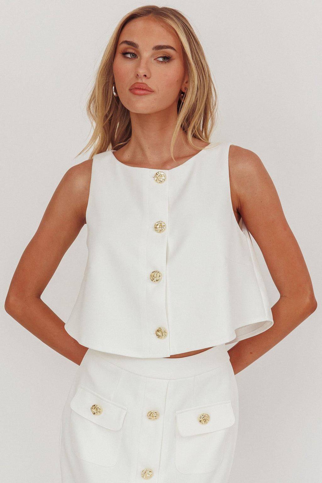 Bondi Sunset Front Button Top White– Selfie Leslie Australia