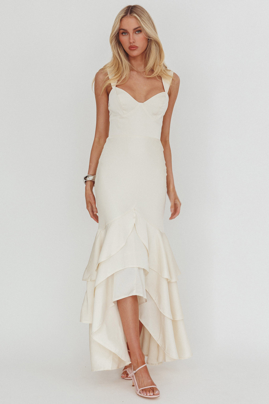 Baylin Layered Mermaid Hem Maxi Dress Cream | Selfie Leslie Australia