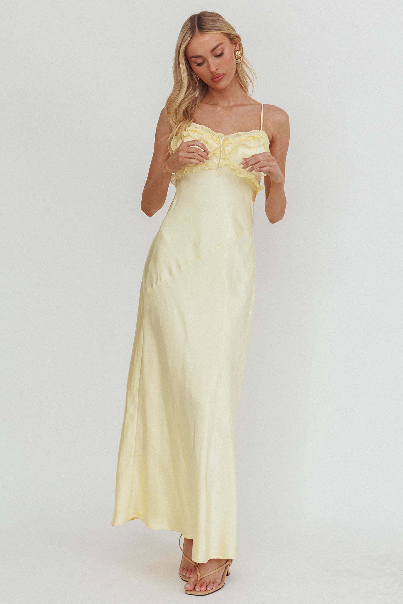 Caryn Frill Trim Maxi Dress Butter– Selfie Leslie Australia