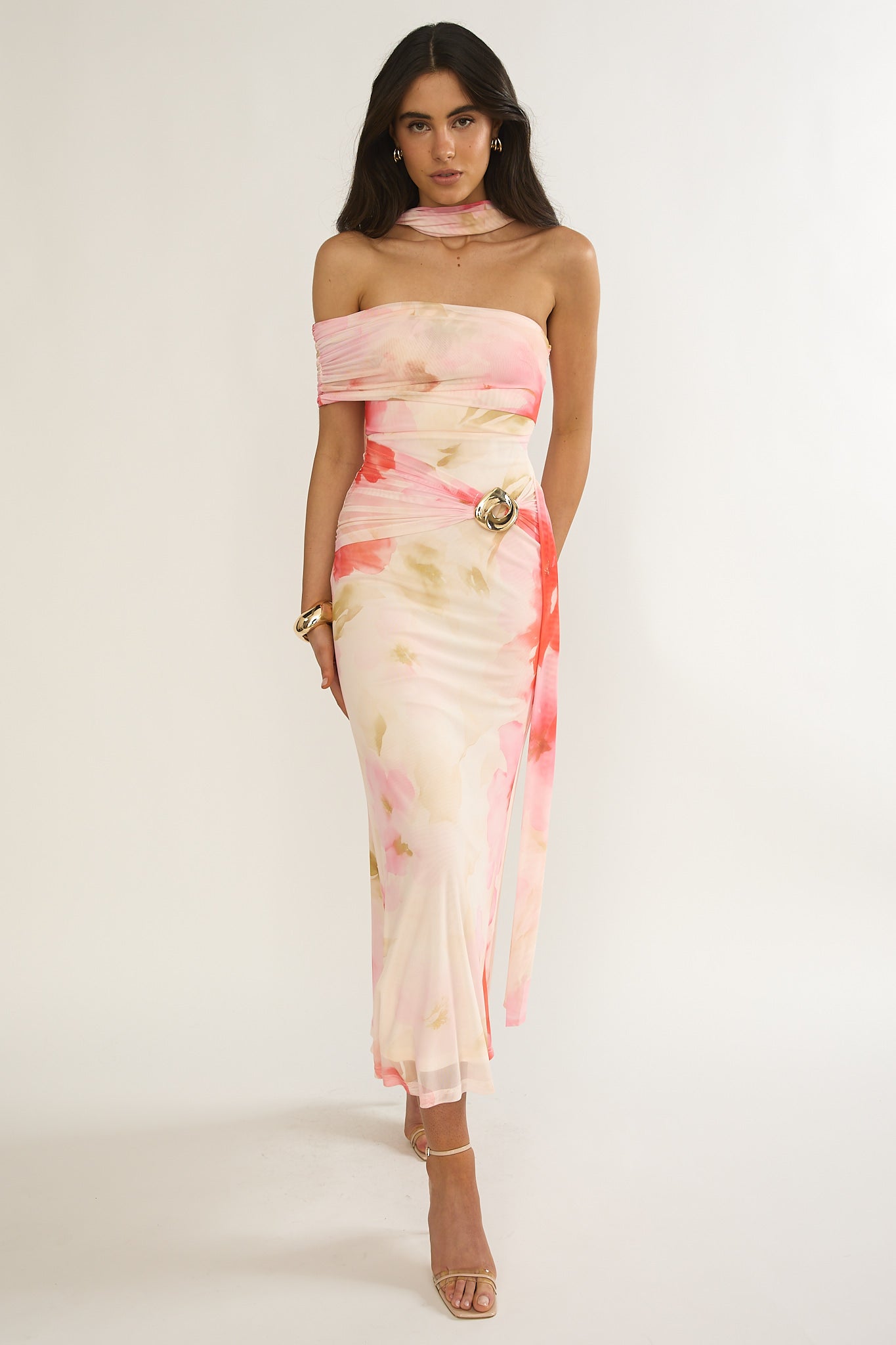 Carrisa One-Sleeve Maxi Dress Floral Pink | Selfie Leslie Australia