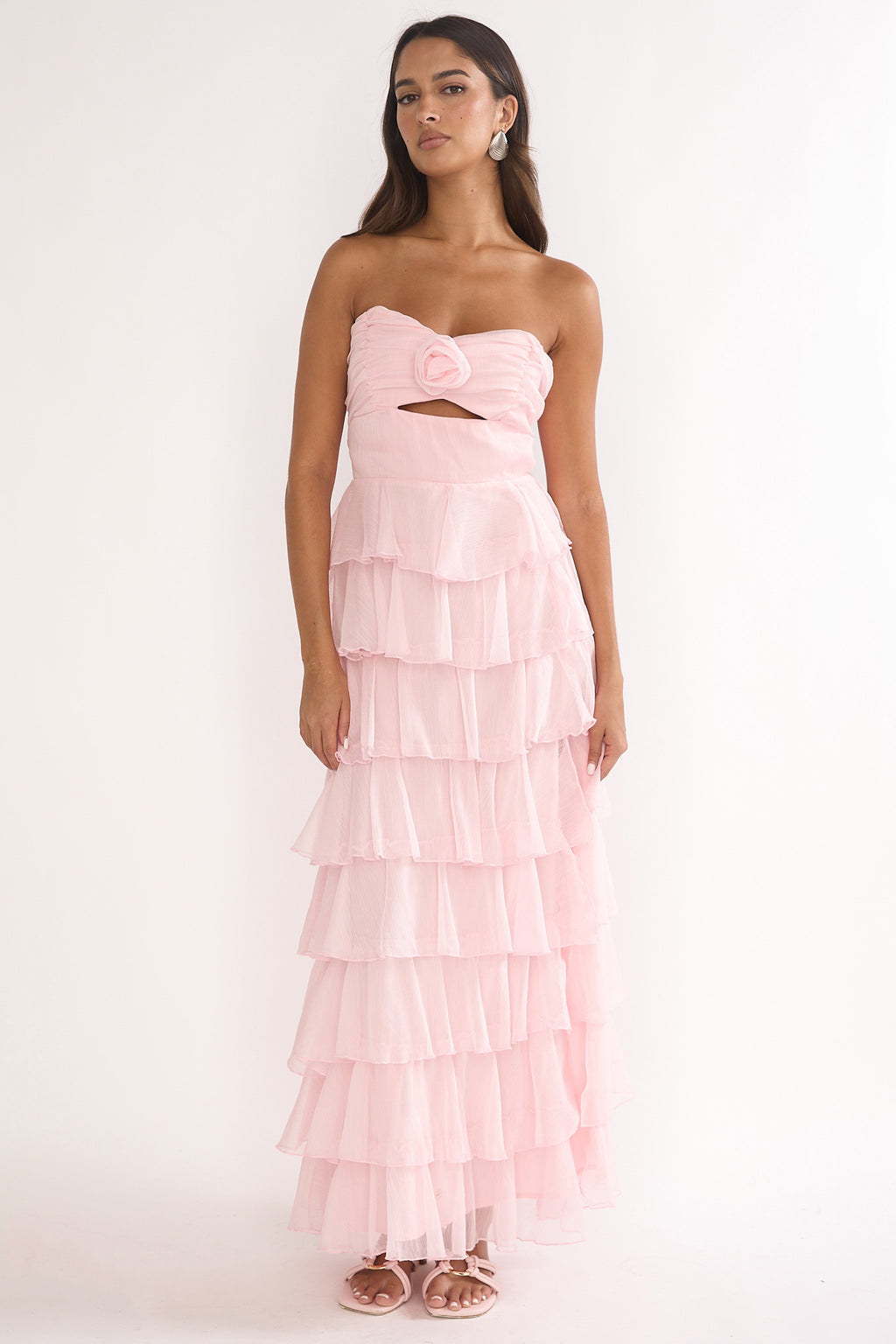 Shop the Janelia Layered Frill Maxi Dress Pink