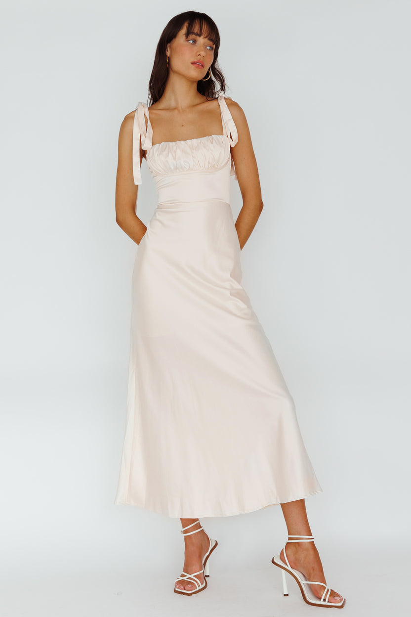Pennelope Tied Shoulder Maxi Dress Ivory | Selfie Leslie Australia