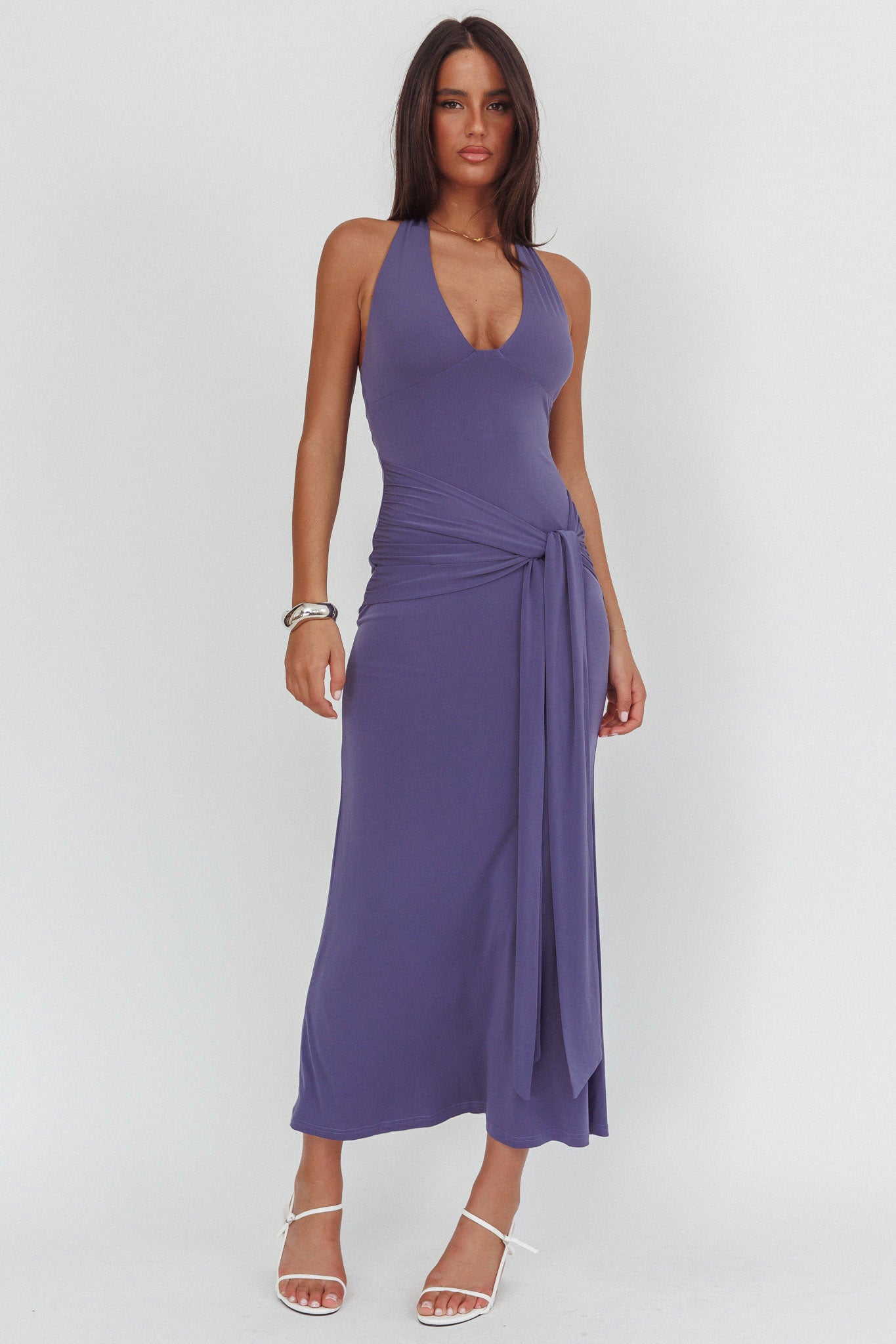 Matchmakers Sash Waist Halter Maxi Dress Taupe | Selfie Leslie Australia