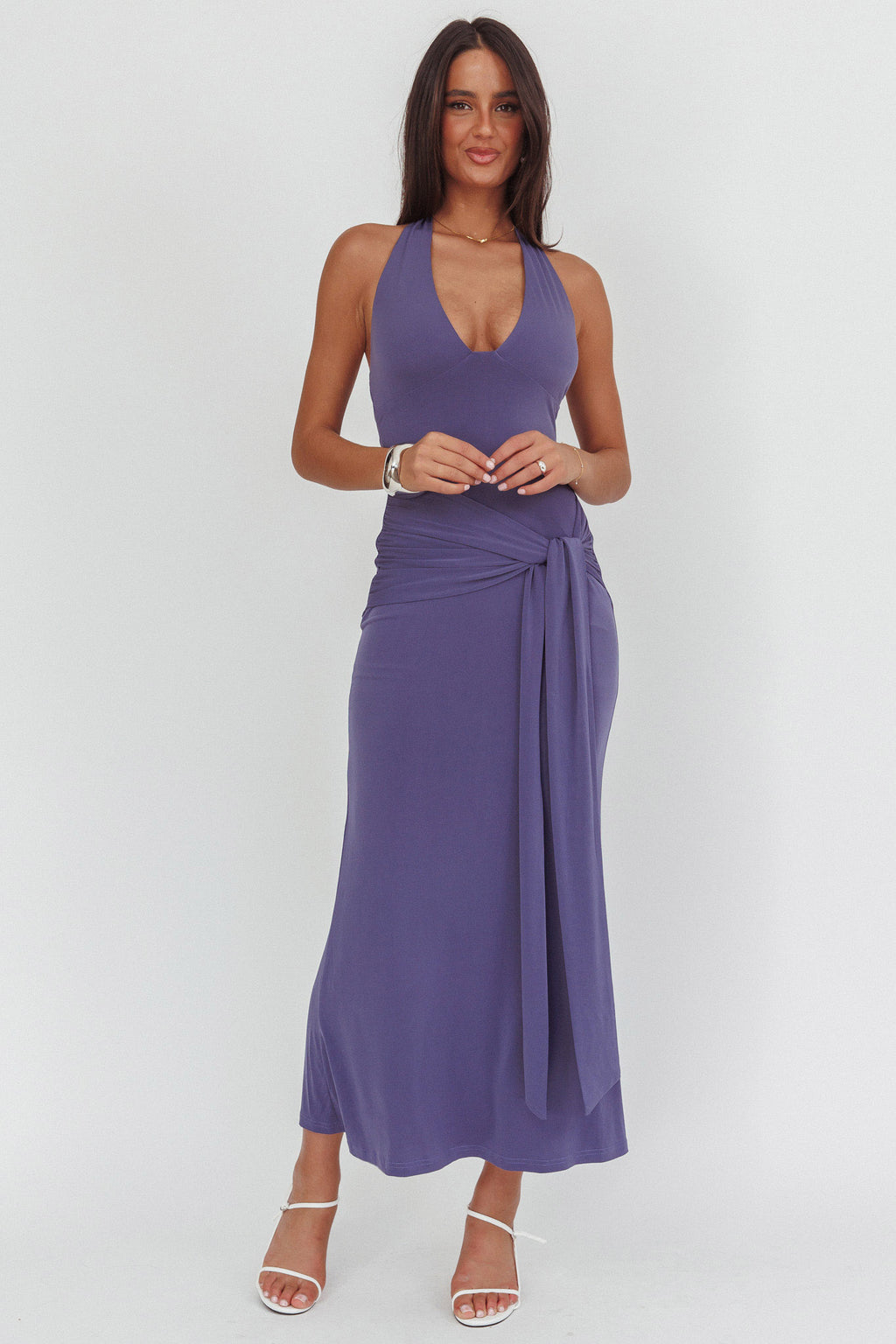 Matchmakers Sash Waist Halter Maxi Dress Taupe | Selfie Leslie Australia