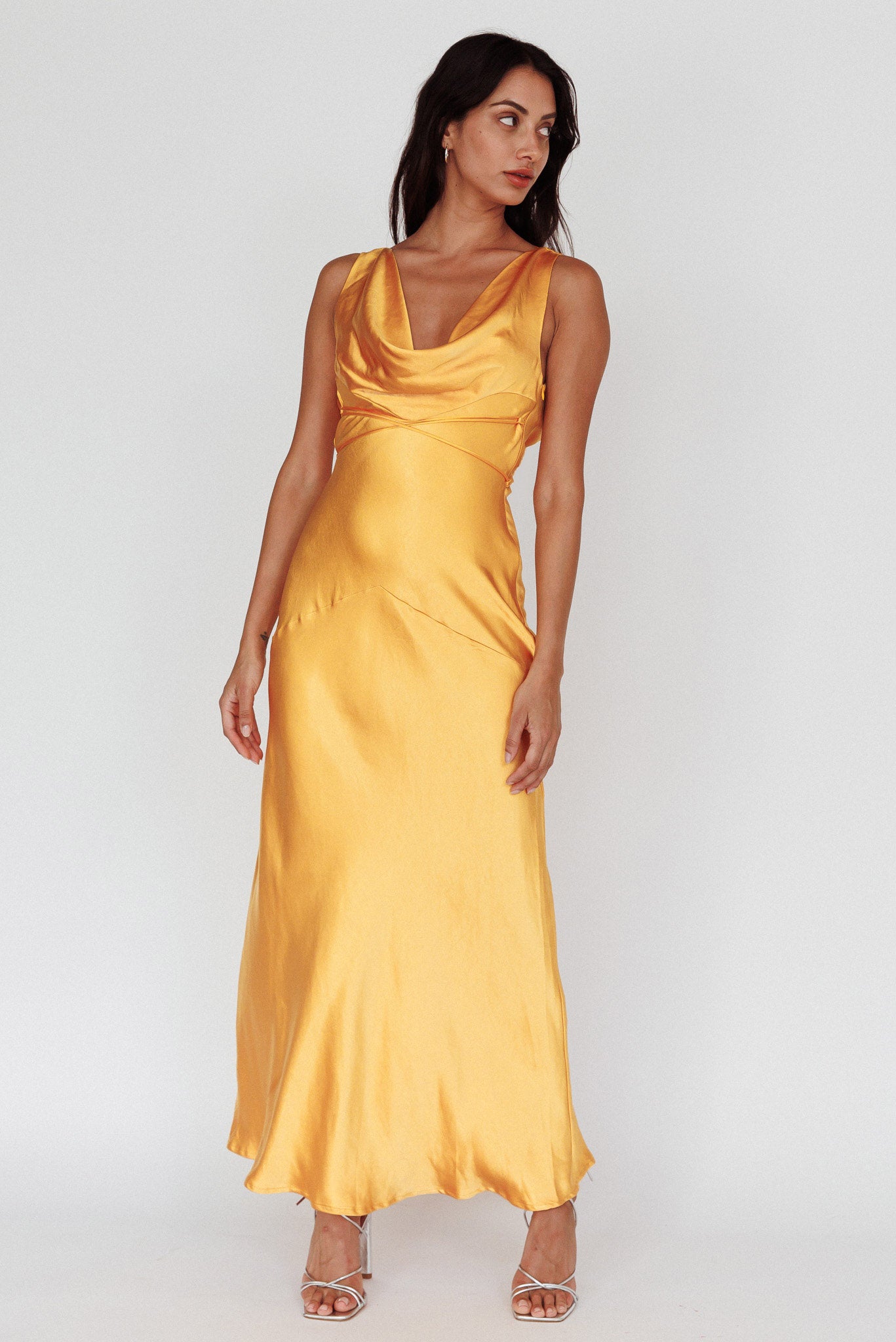 Shop the Cassiopeia Open Back String Tie Maxi Dress Mango