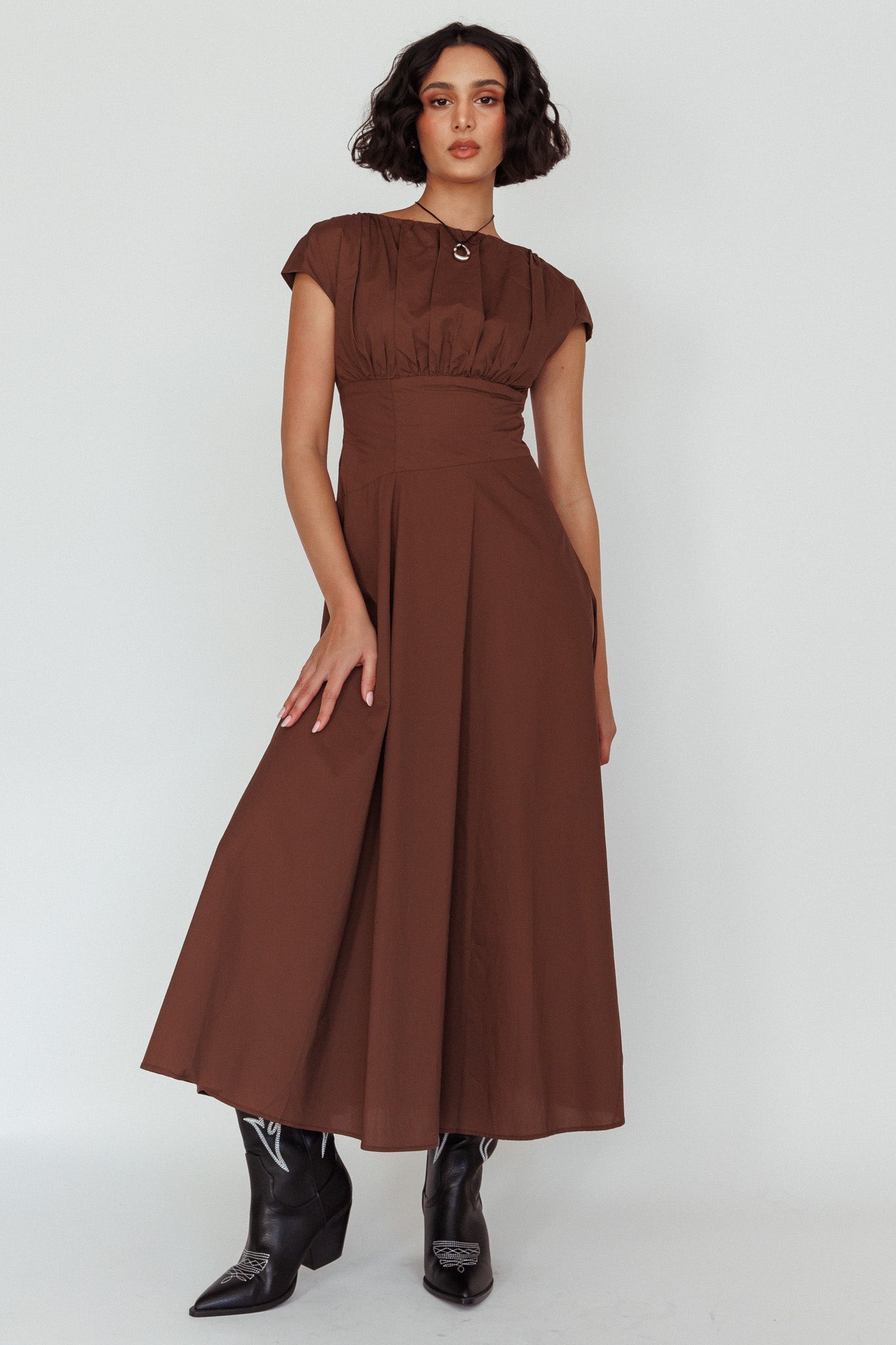 Derry Cap Sleeve A-line Maxi Dress Chocolate– Selfie Leslie Australia