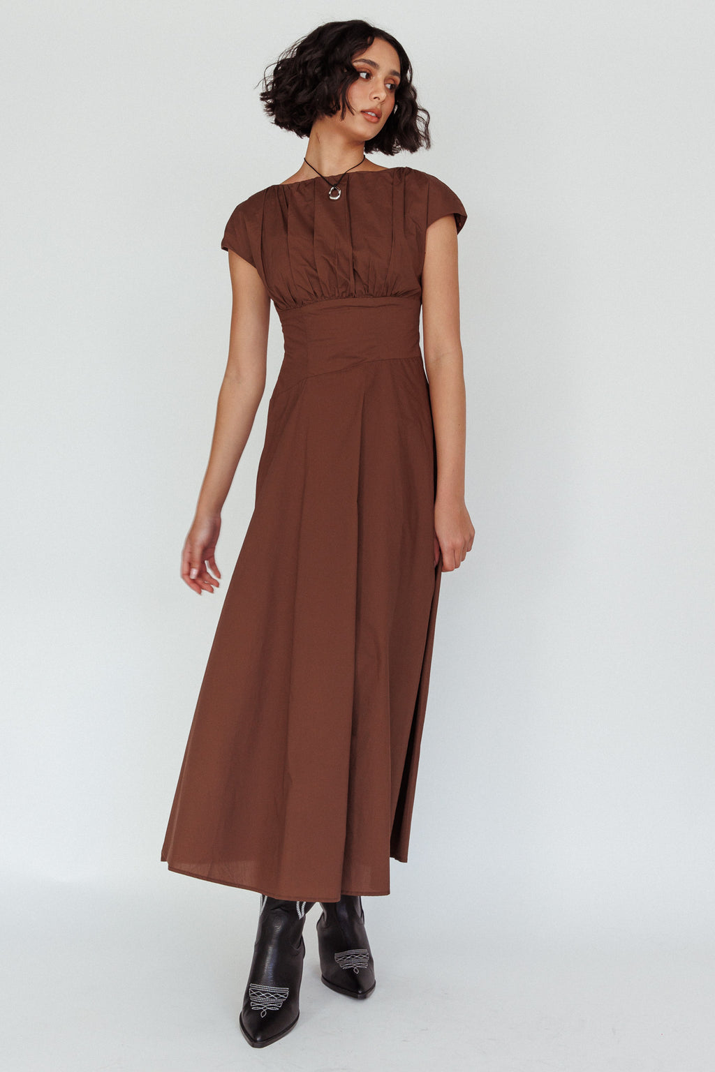 Derry Cap Sleeve A-line Maxi Dress Chocolate– Selfie Leslie Australia