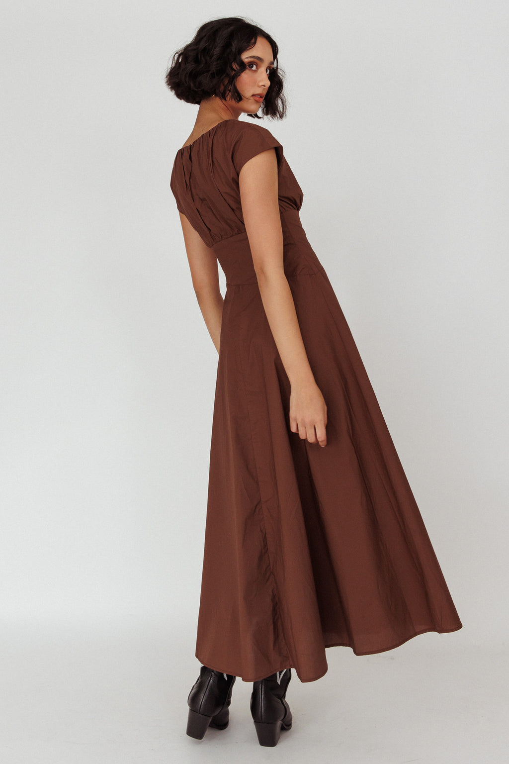 Derry Cap Sleeve A-line Maxi Dress Chocolate | Selfie Leslie Australia