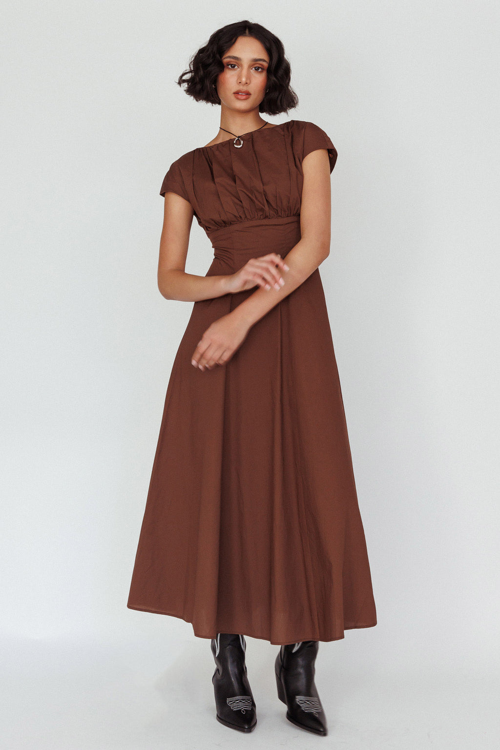 Derry Cap Sleeve A-line Maxi Dress Chocolate | Selfie Leslie Australia