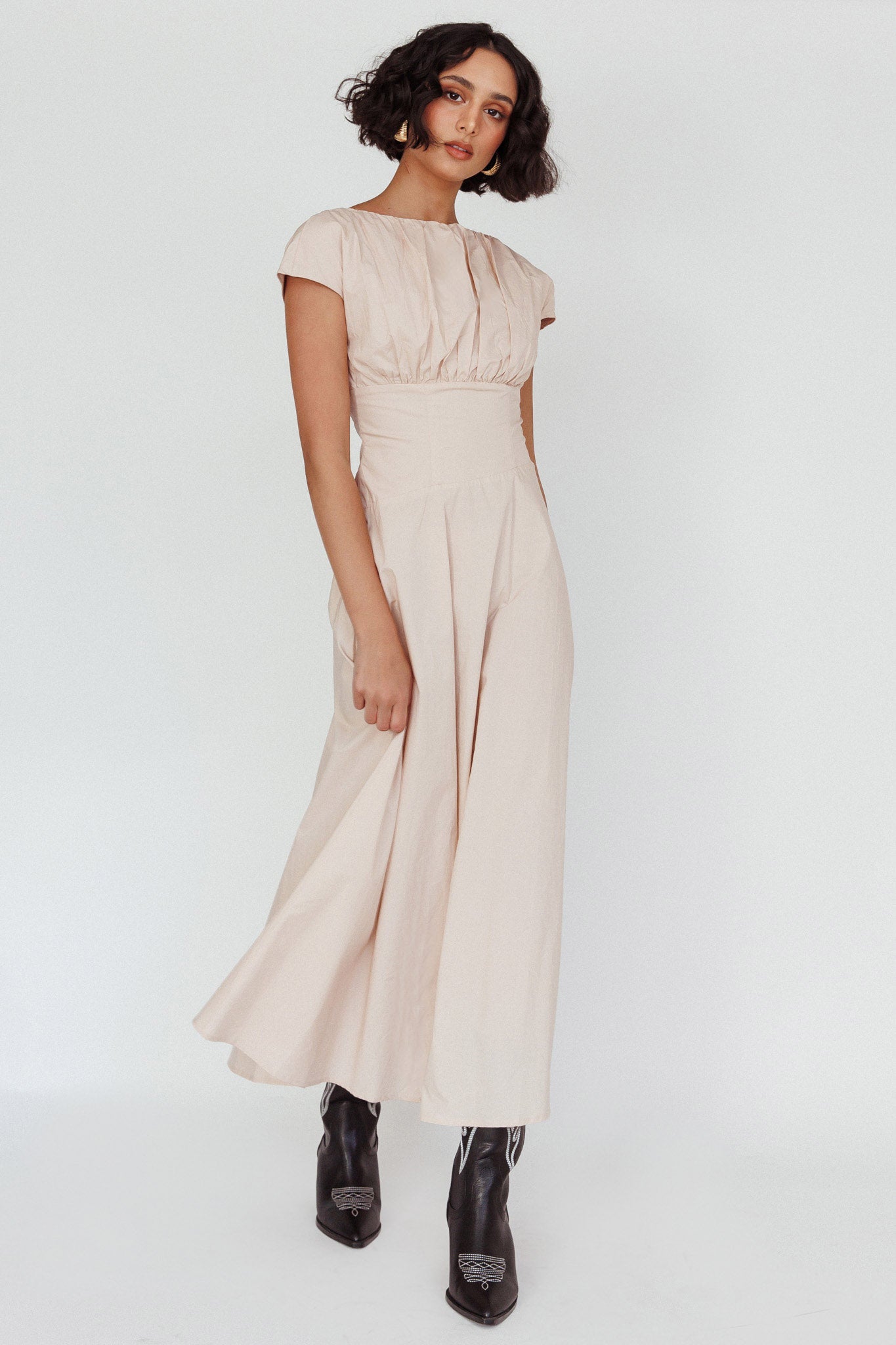 Shop the Derry Cap Sleeve A-line Maxi Dress Oat