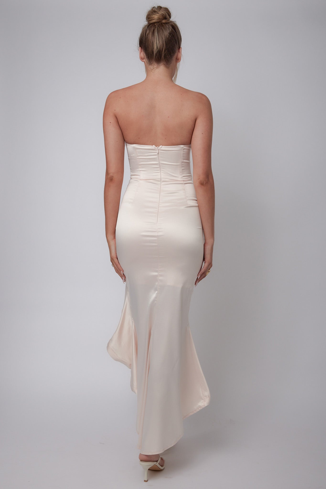 Shop the Diony Strapless Ruffle Hem Midi Dress Oyster | Selfie Leslie Australia