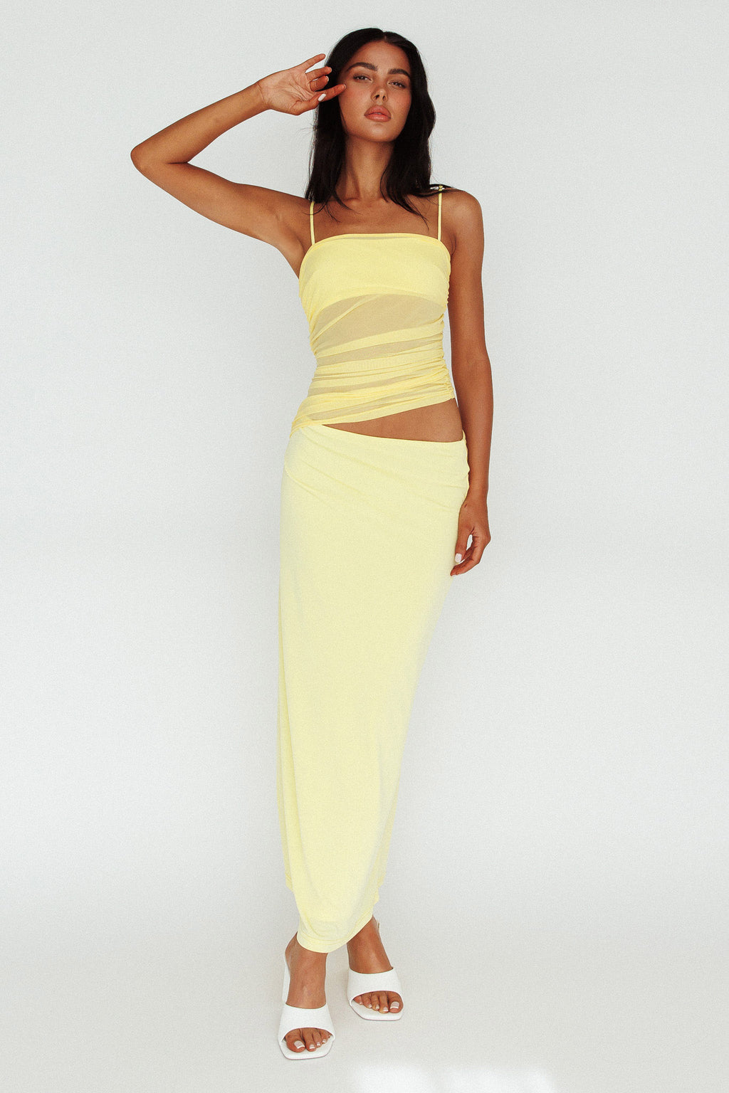 Lorely Ruched Bodice Midi Dress Yellow– Selfie Leslie Australia