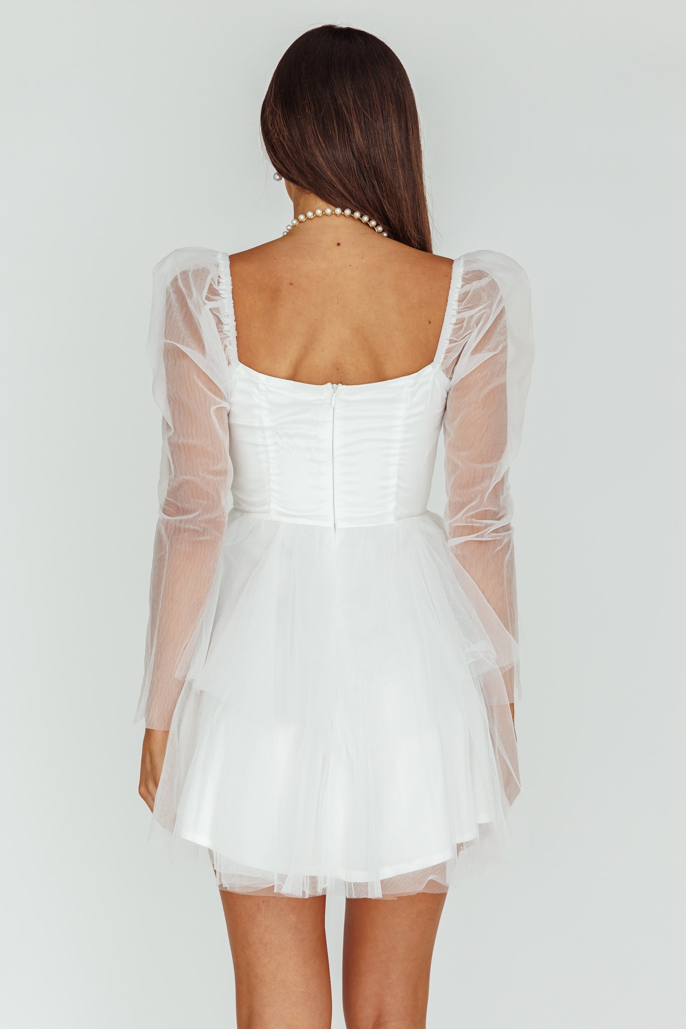 Shop the Veola Long Sleeve Tulle Mini Dress White | Selfie Leslie Australia