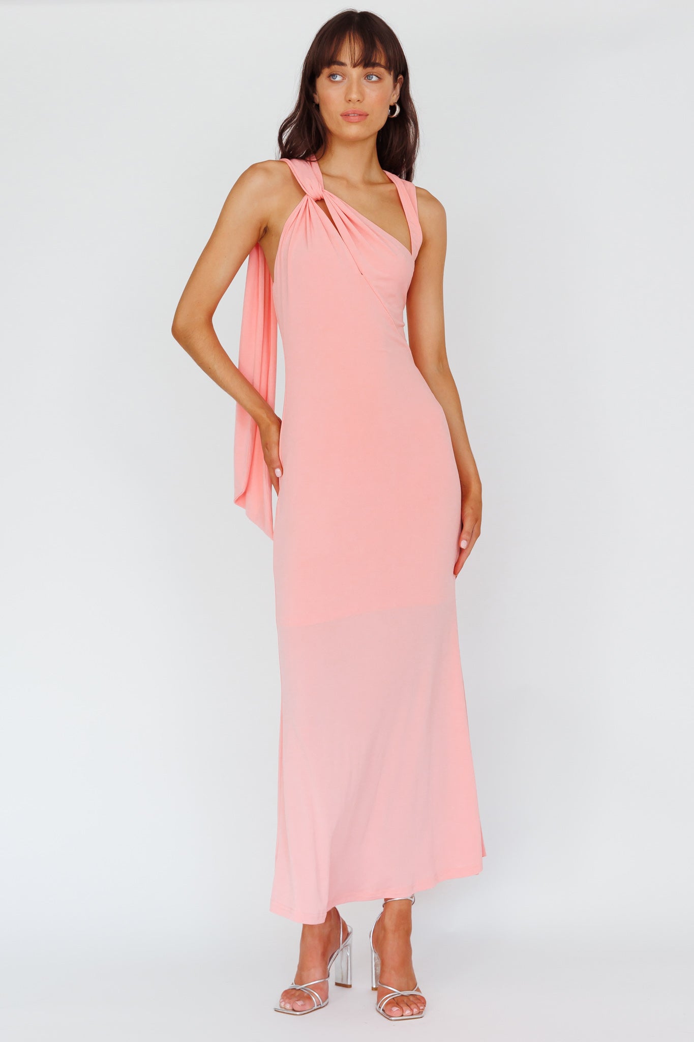 Shop the Karyl Shoulder Sash Midi Dress Apricot