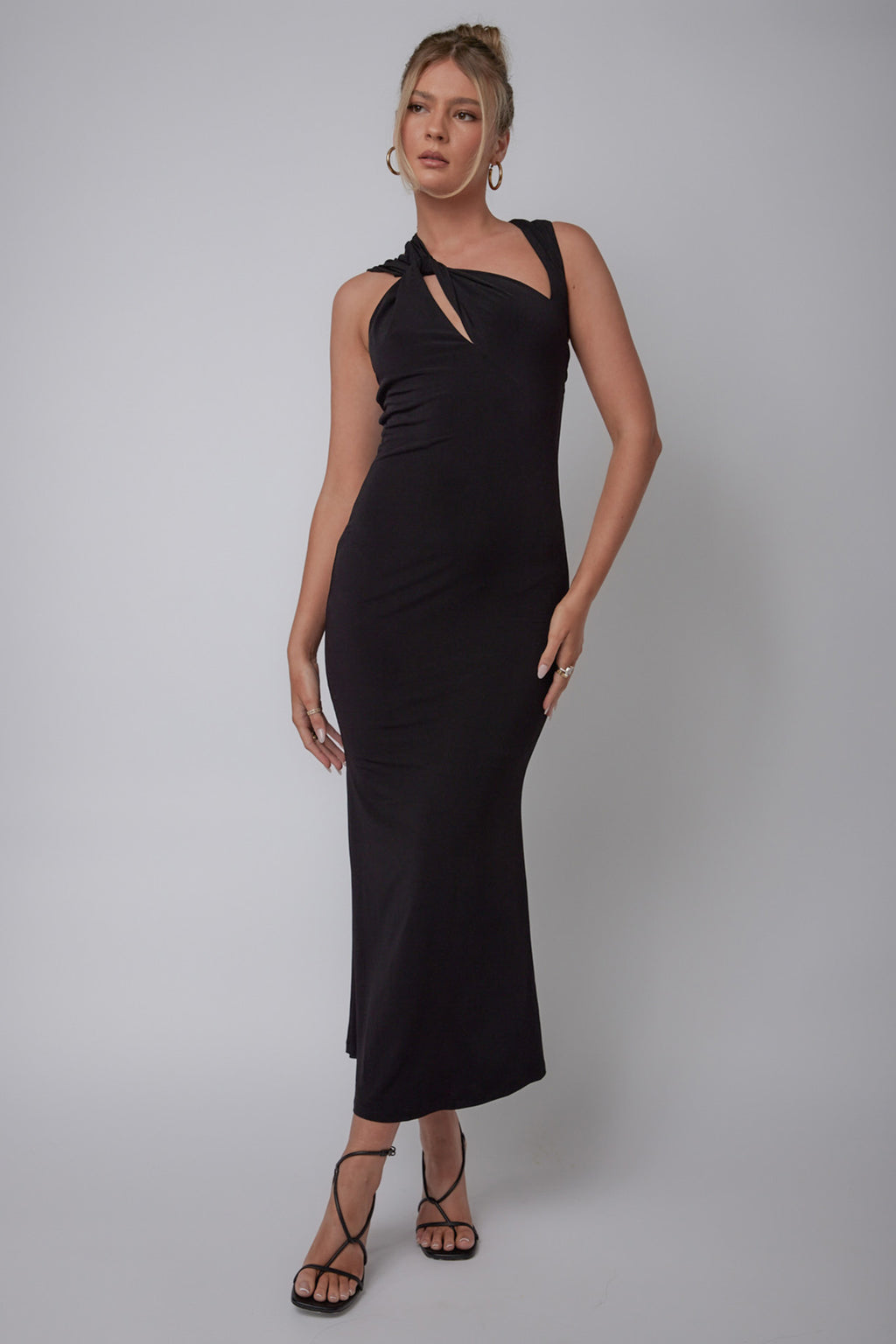 Karyl Shoulder Sash Midi Dress Black | Selfie Leslie Australia