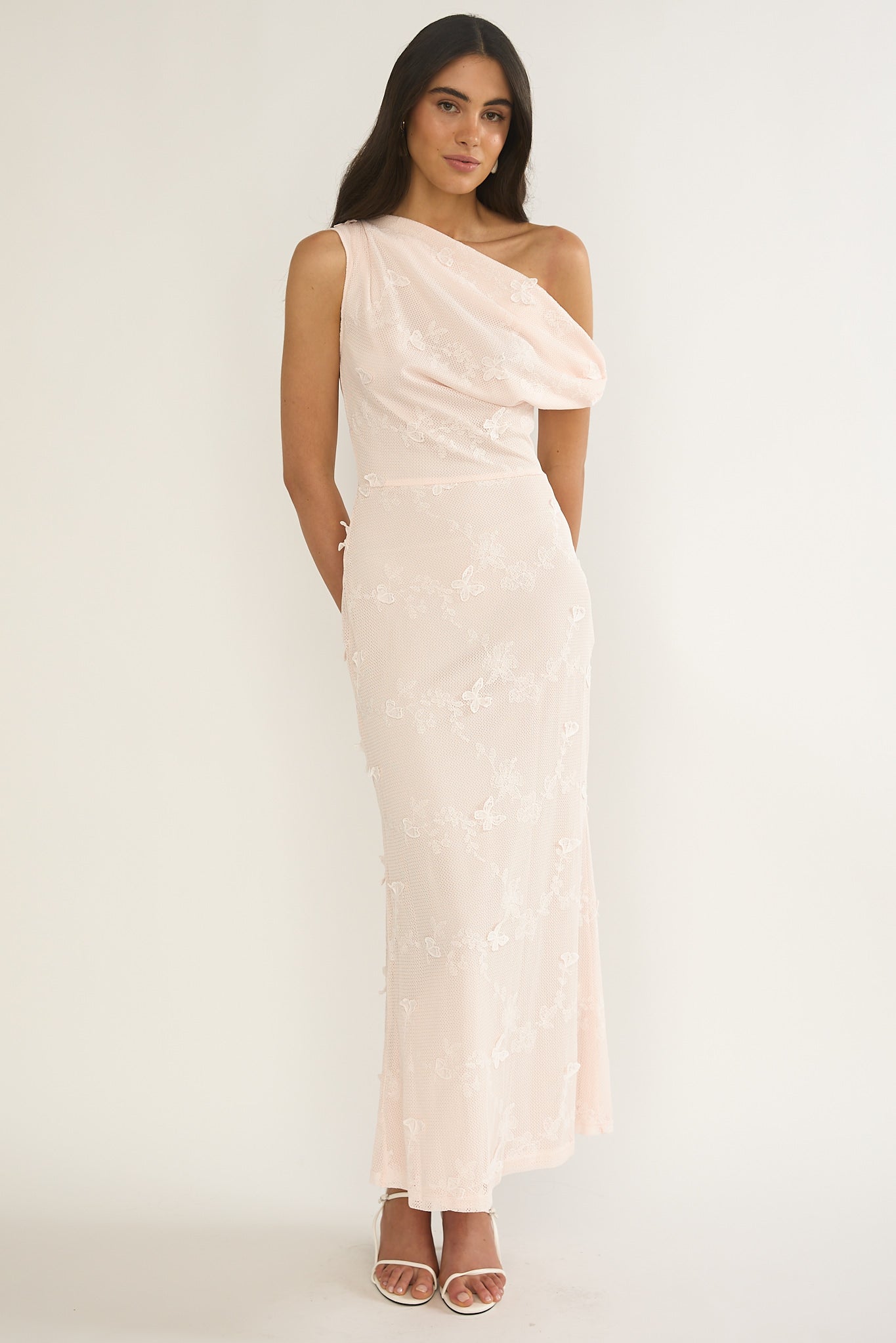 Alivya Asymmetric Neckline Maxi Dress Embellished Pink | Selfie Leslie ...