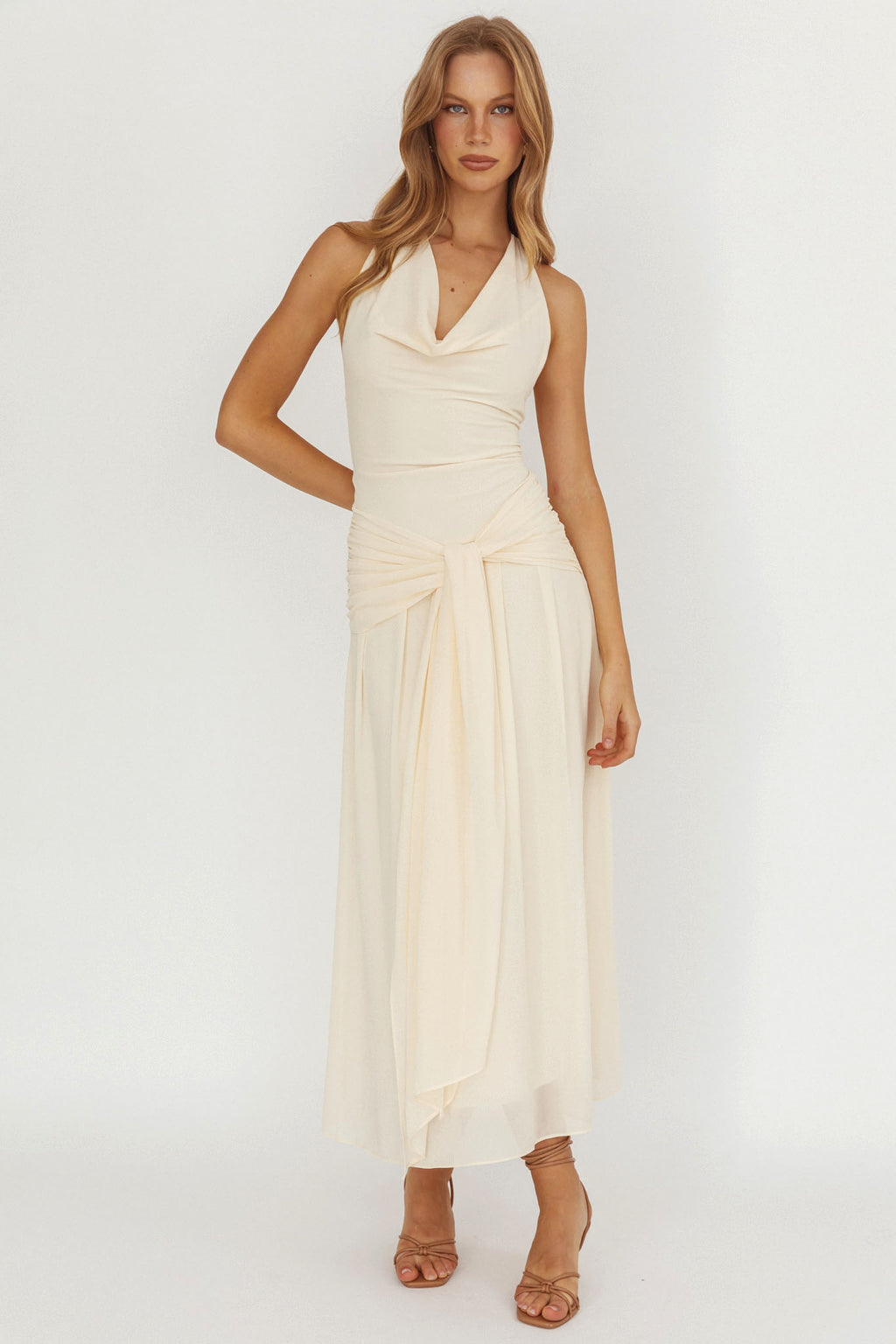 Maretha Cowl Halterneck Maxi Dress Butter | Selfie Leslie Australia