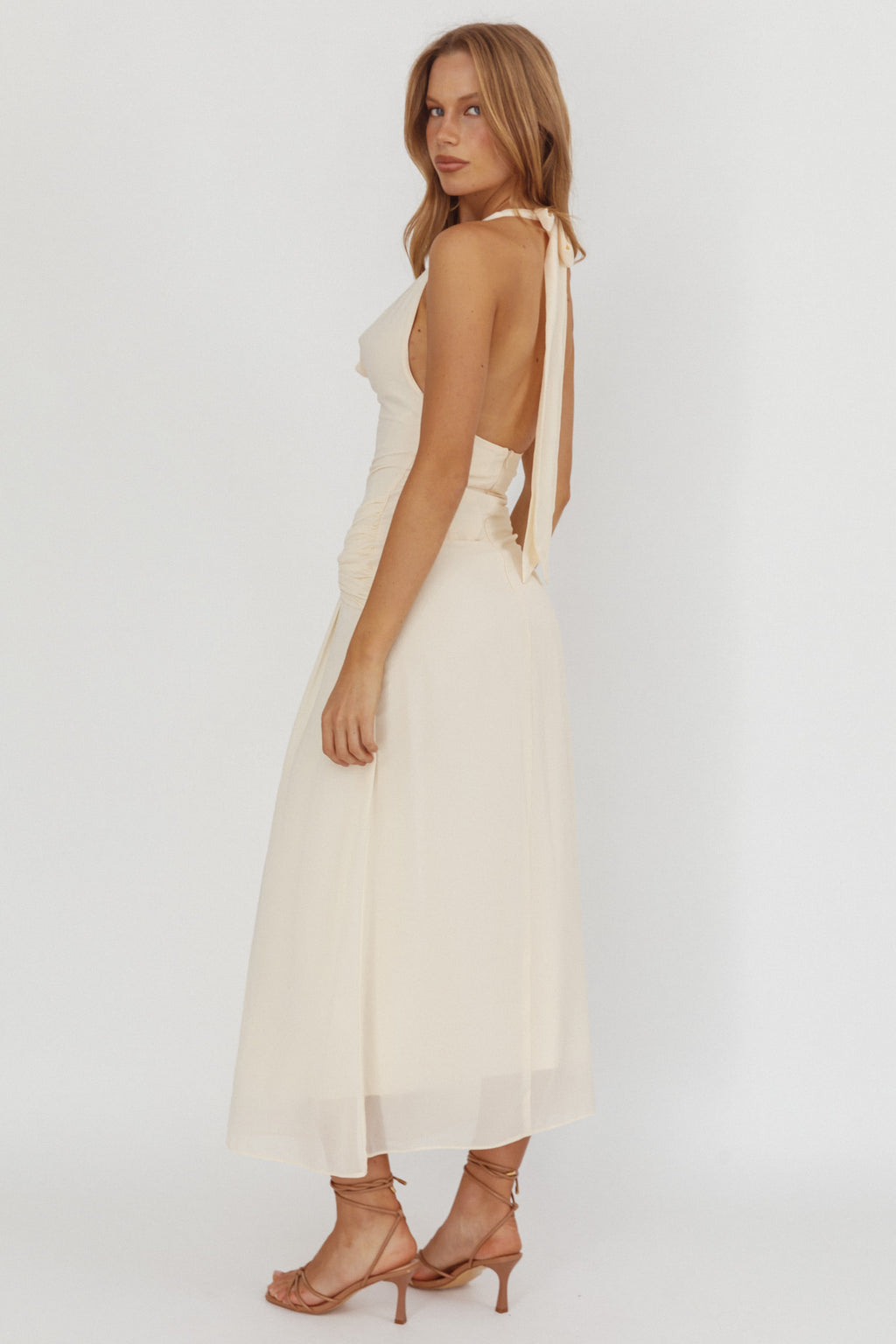 Maretha Cowl Halterneck Maxi Dress Butter | Selfie Leslie Australia