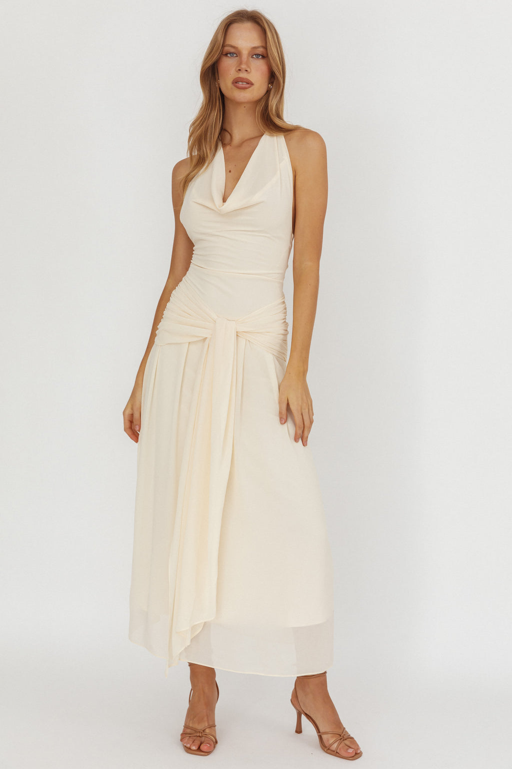 Maretha Cowl Halterneck Maxi Dress Butter | Selfie Leslie Australia