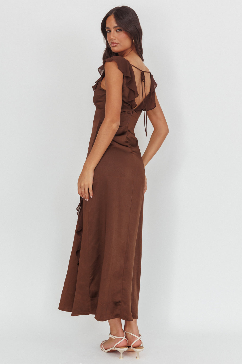 Shop the Zerai Ruffle Trimmed Maxi Dress Chocolate
