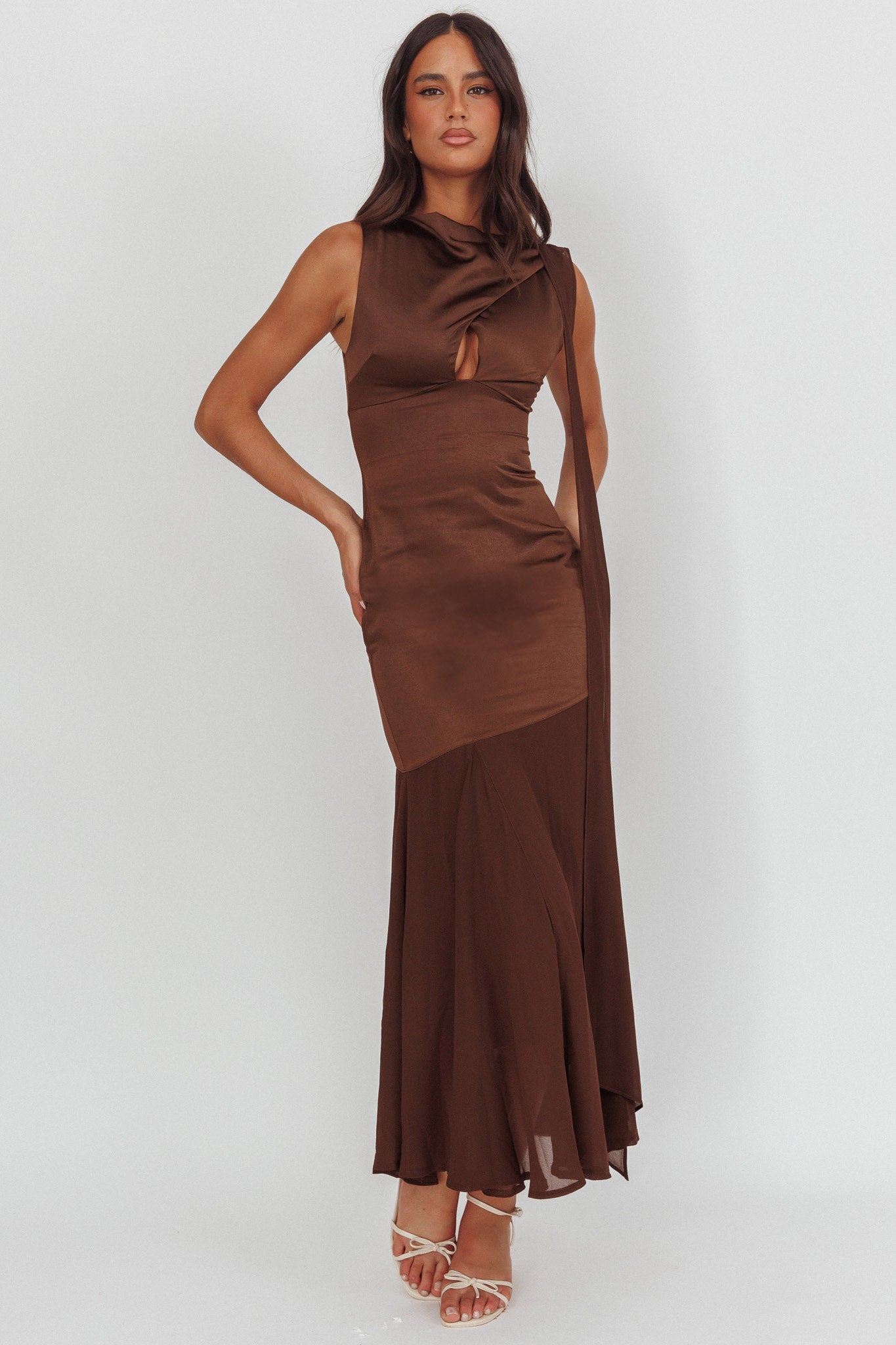 Shop the Meliza Keyhole Bust Maxi Dress Chocolate