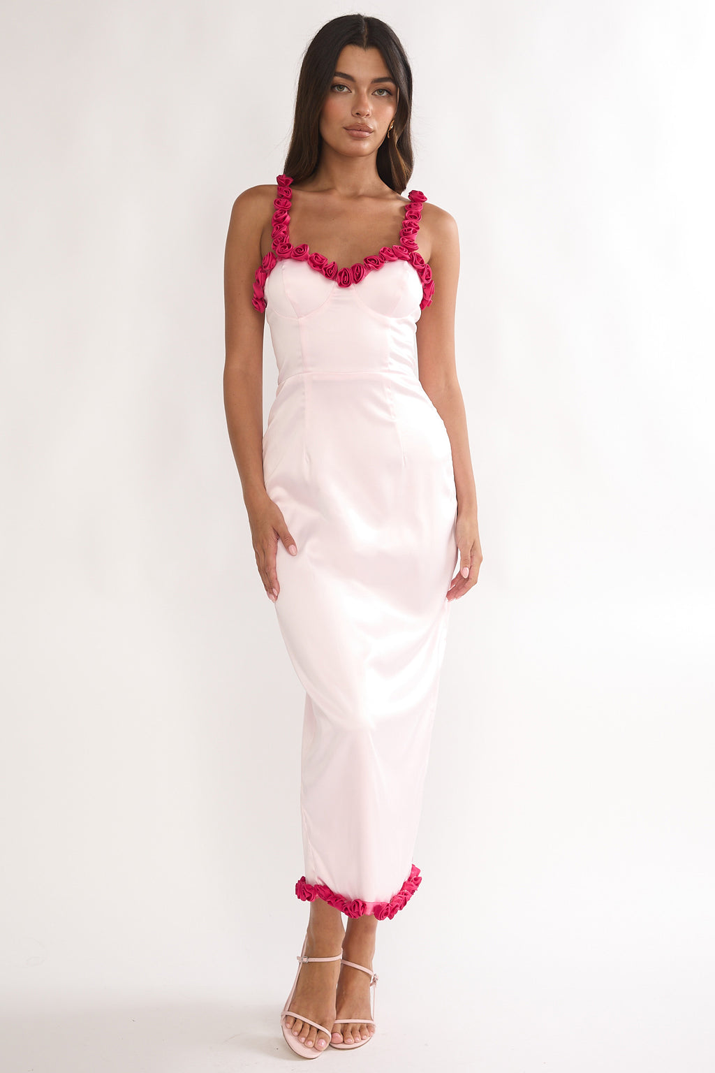 Shop the Delyse Rosette Trim Maxi Dress Pink