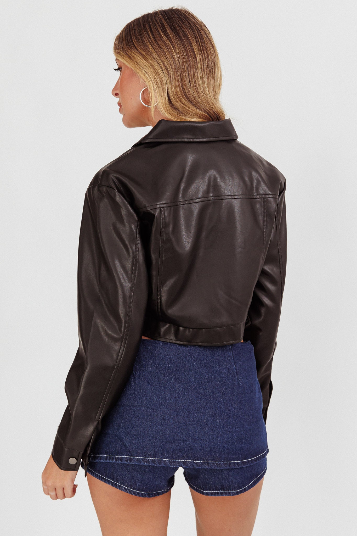Navigator Snap Button Faux Leather Jacket Black | Selfie Leslie Australia