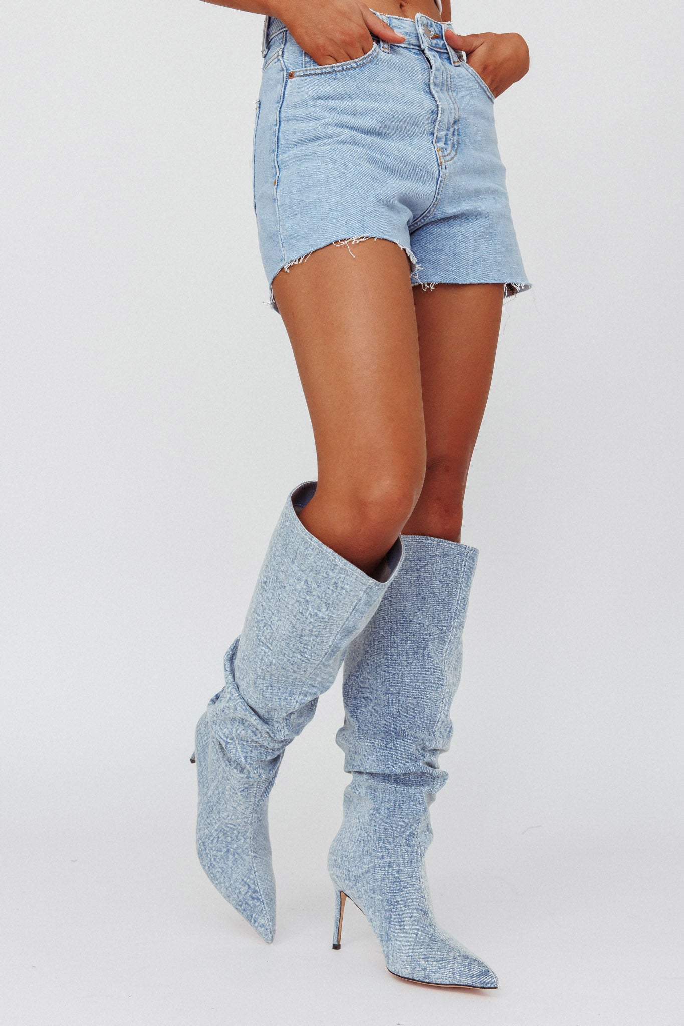 Shop the AZALEA WANG Pentagon-Denim Stiletto Boot