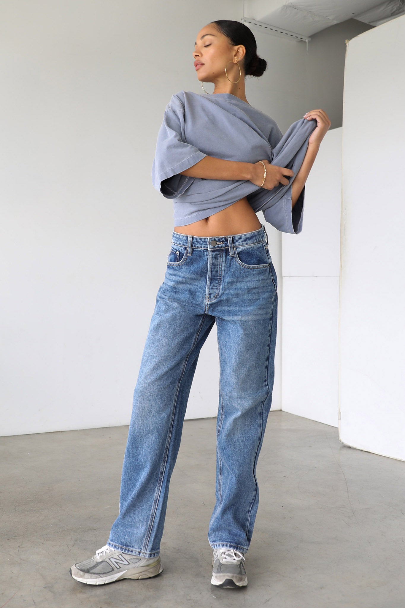 Shop the DOGMA Classic High Rise Straight Leg Denim Jeans Dark Wash