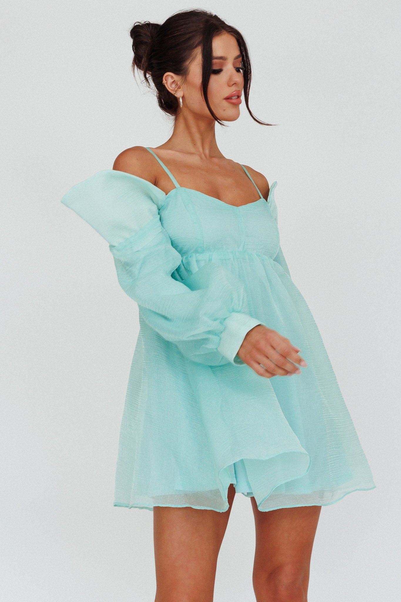 Shop the Yasi Long Sleeve Babydoll Mini Dress Mint | Selfie Leslie ...