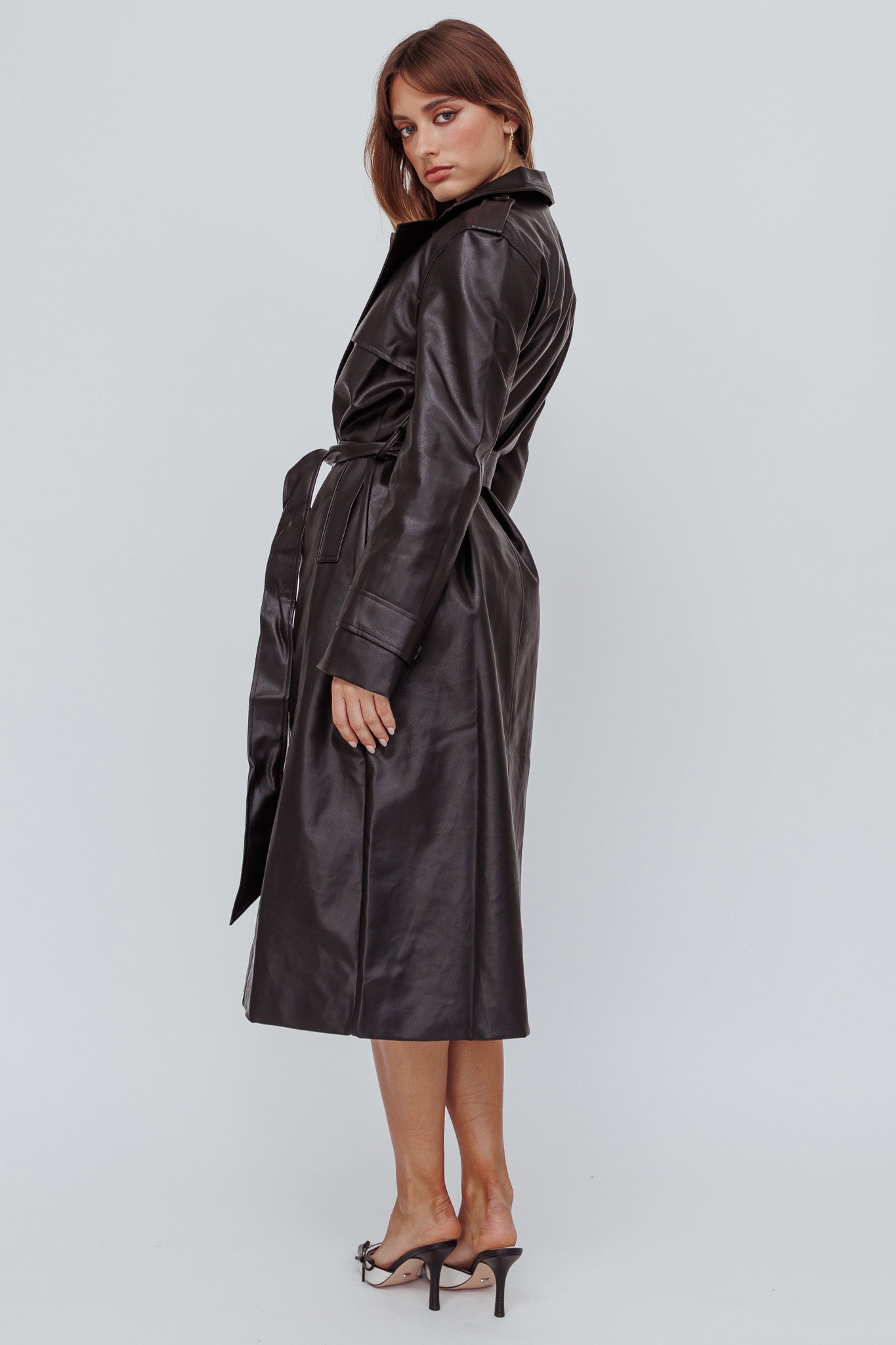 Shop the Zen Faux Leather Trench Coat Black | Selfie Leslie Australia