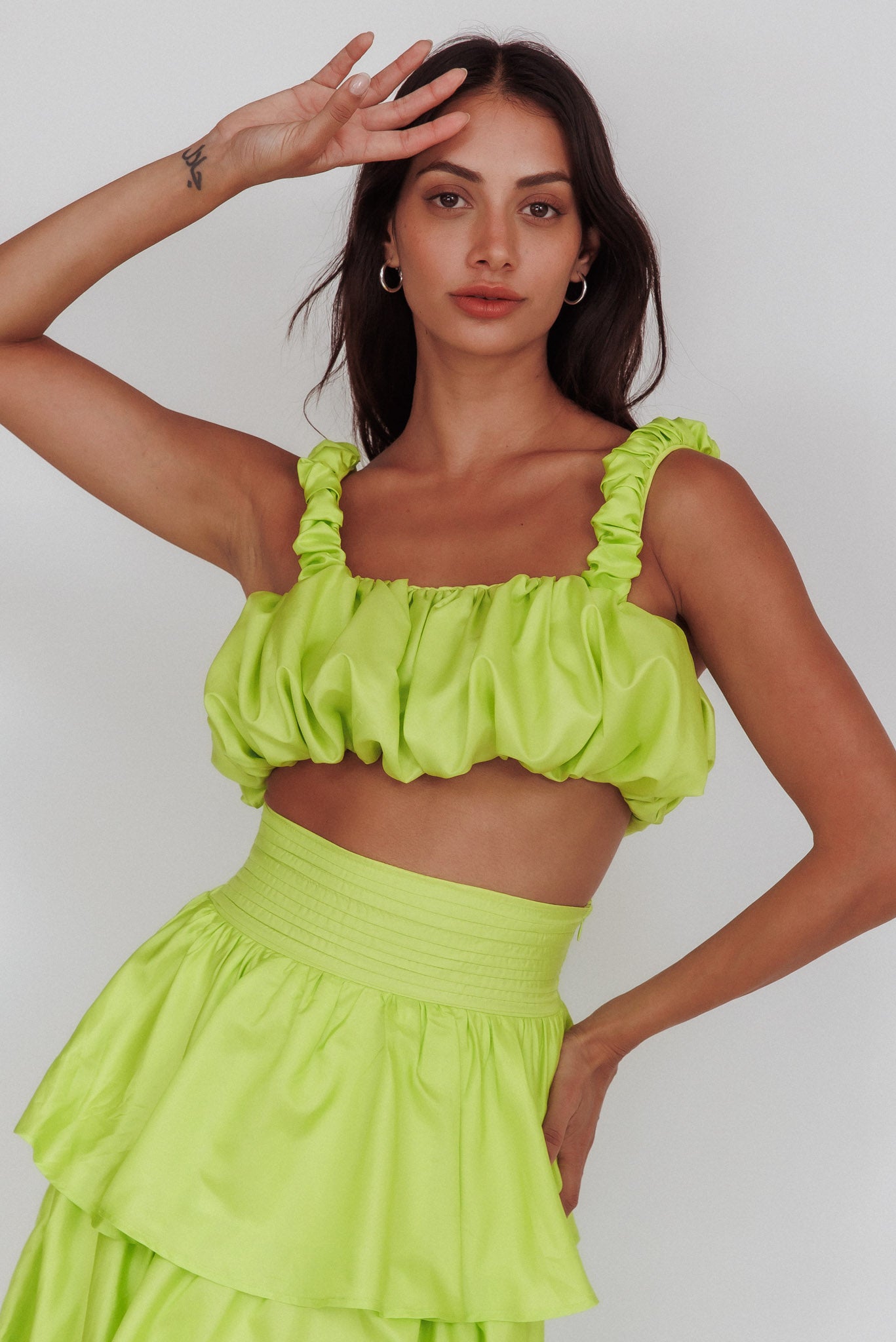 Shop the Sozo Bubble Crop Top Lime