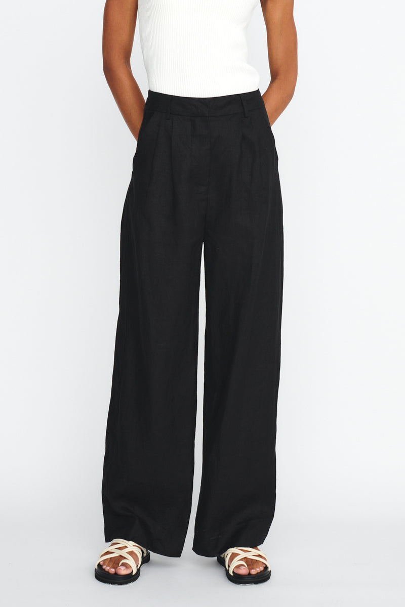Shop the Dodie Straight Leg Trouser Pants Linen Black