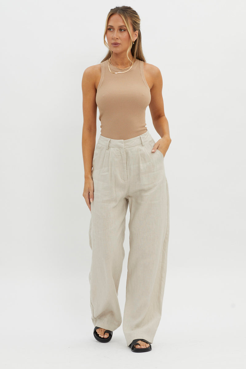 Shop the Dodie Straight Leg Trouser Pants Linen Oat