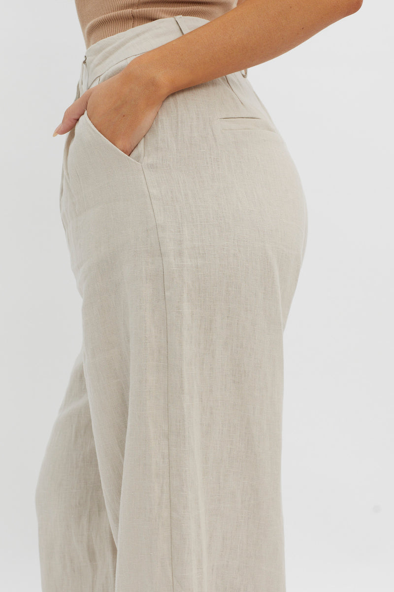 Shop the Dodie Straight Leg Trouser Pants Linen Oat