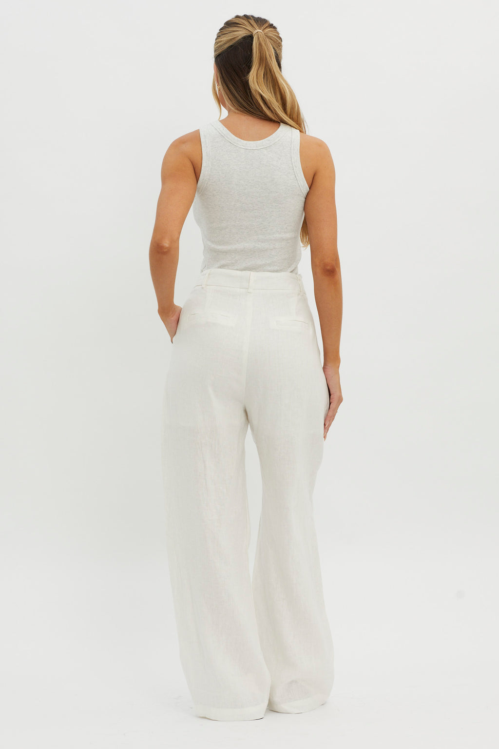 Shop the Dodie Straight Leg Trouser Pants Linen White