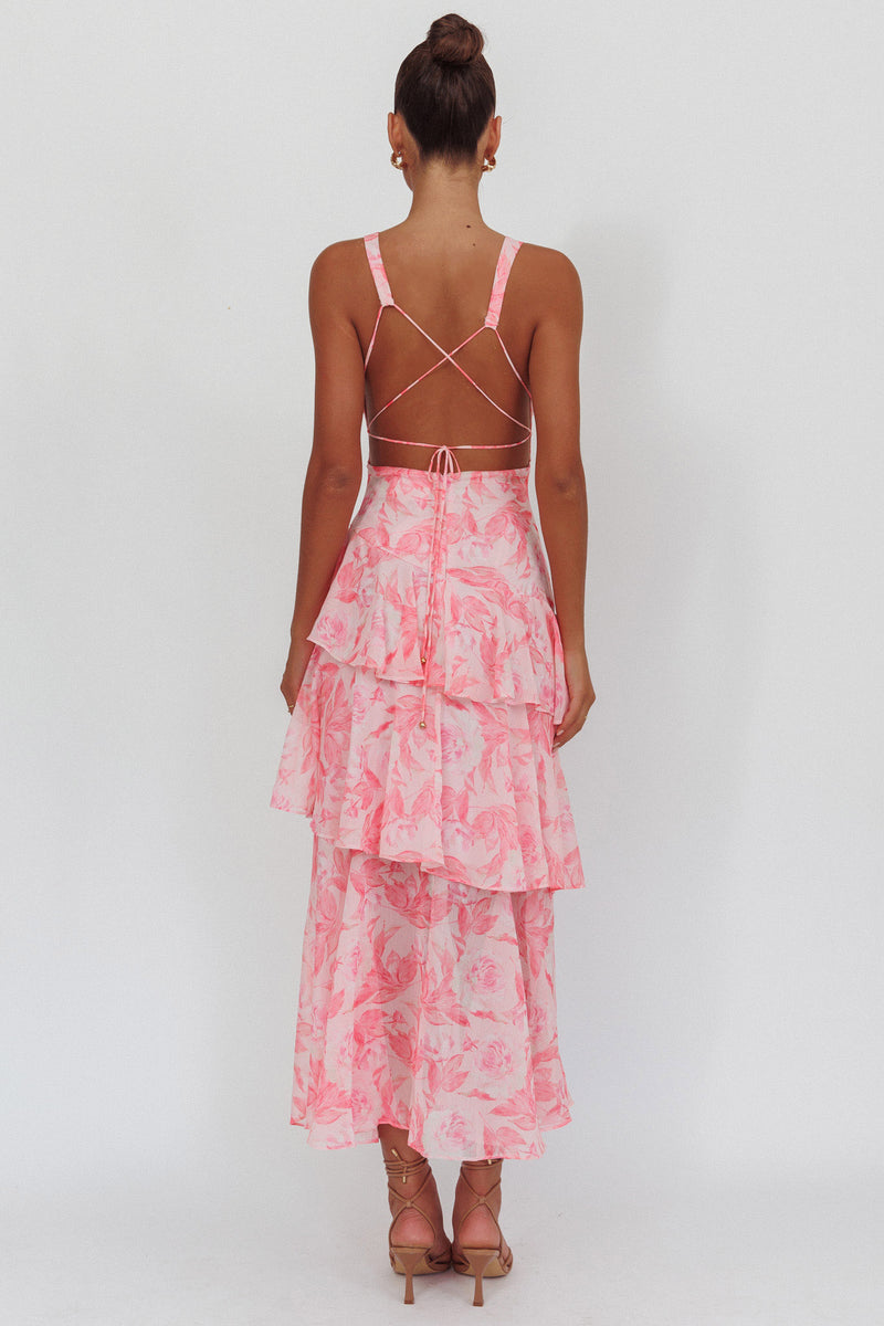 Shop the Veda Strappy Back Maxi Dress Floral Pink