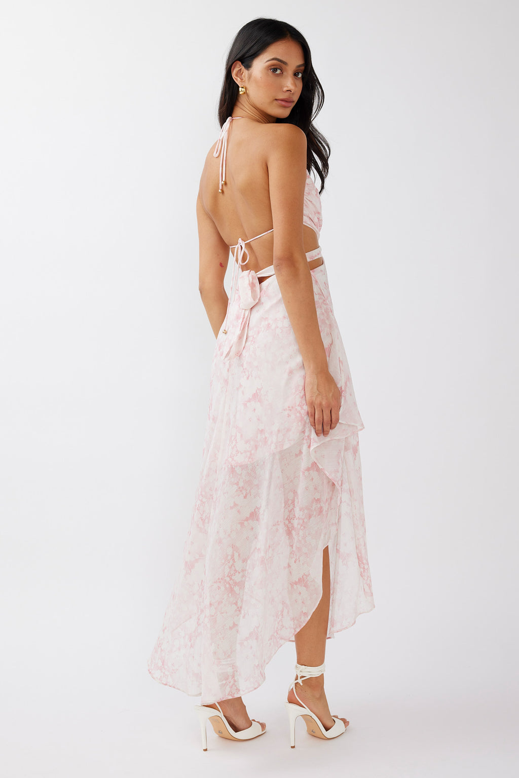 Shop the Samia Cut-Out Halterneck Midi Dress Print Blush